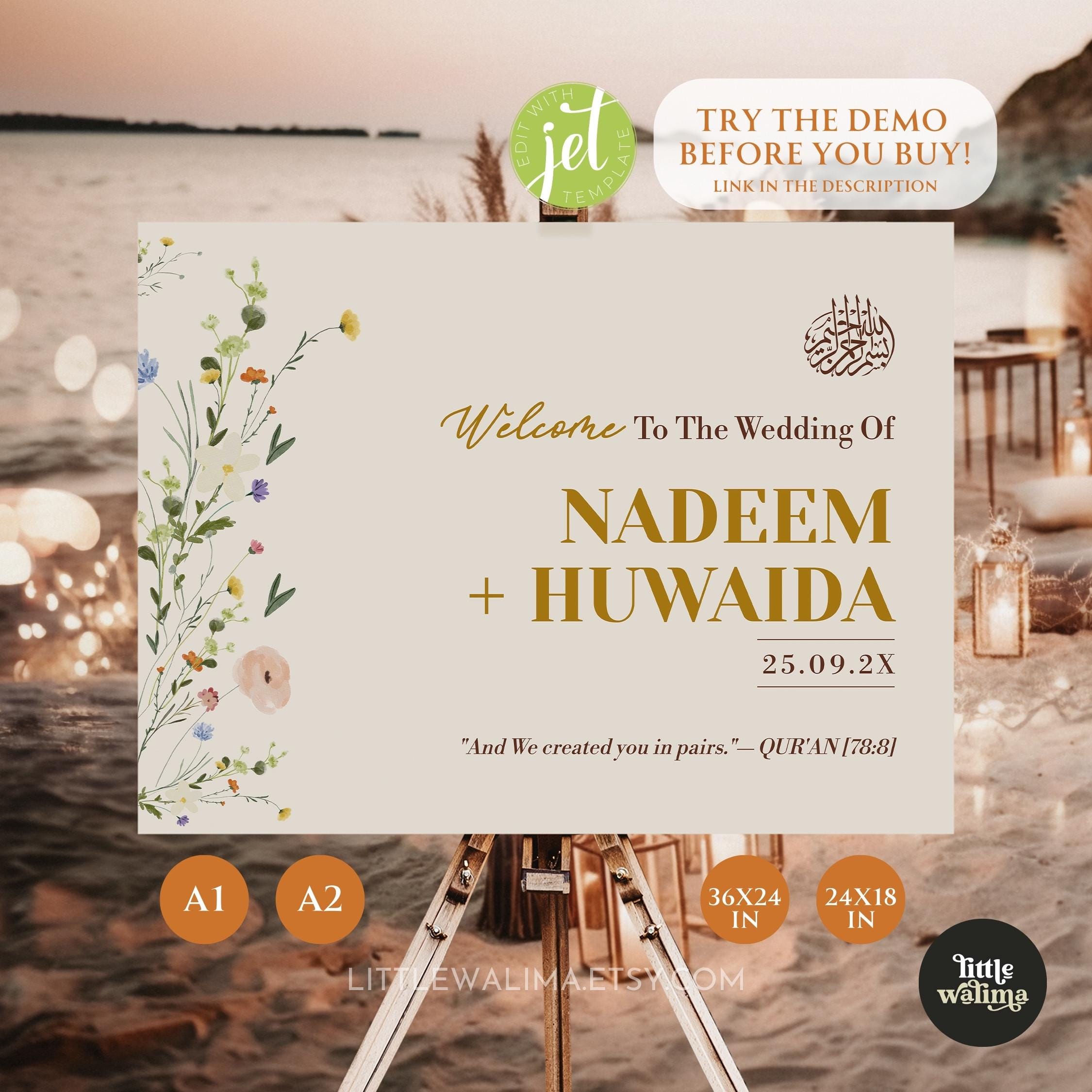 Islamic Welcome Walima Sign, Bismillah & Quran Quote | Muslim Wedding ...