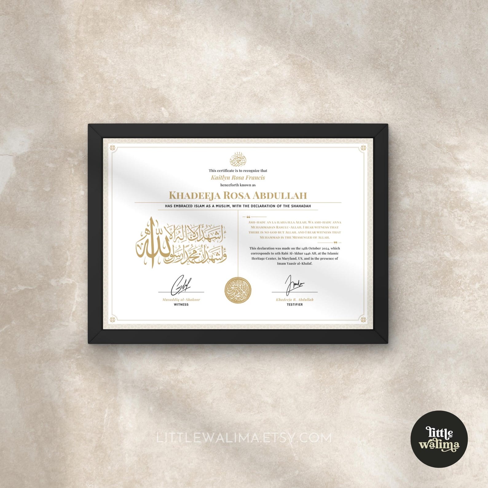 Shahada Certificate for New Muslims, With Muslim Converts Islamic Name ...