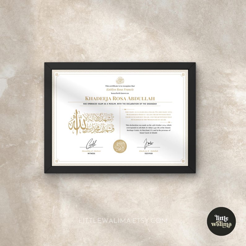 Shahada Certificate for New Muslims, With Muslim Converts Islamic Name ...