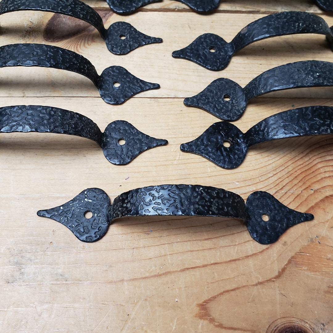 Black Hammered Metal Pulls Handles Vintage Hardware Set of 13 Handles ...
