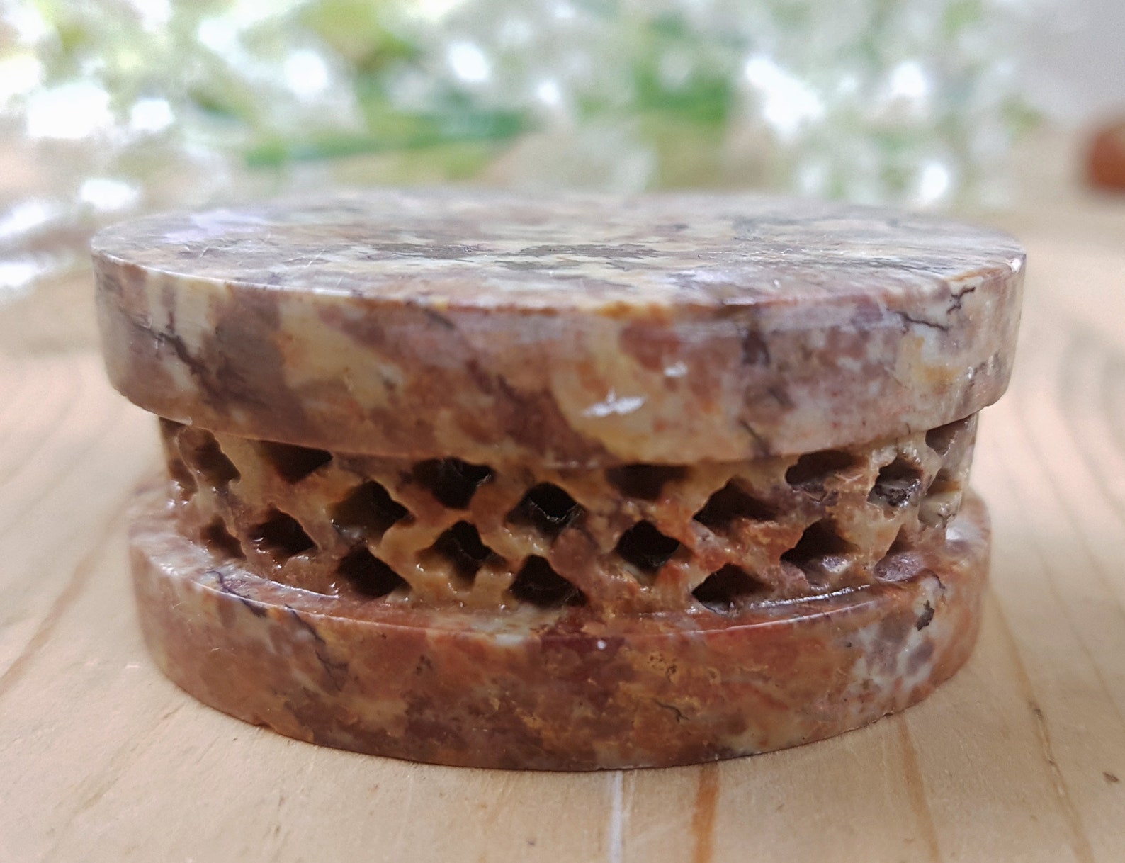 Vintage Oval Marble Trinket Box Hand Made Soapstone Box Floral | Etsy