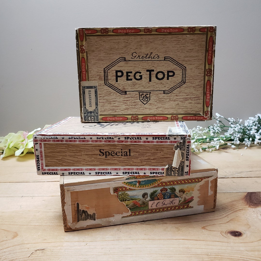 3 Vintage Cigar Boxes, Wooden Cigar Boxes, Antique Advertising Cigar ...