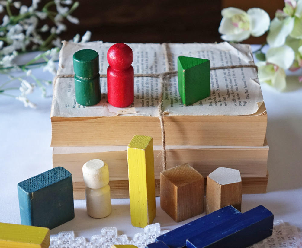 Vintage Wood Blocks Wooden Building Block Set Colourful | Etsy