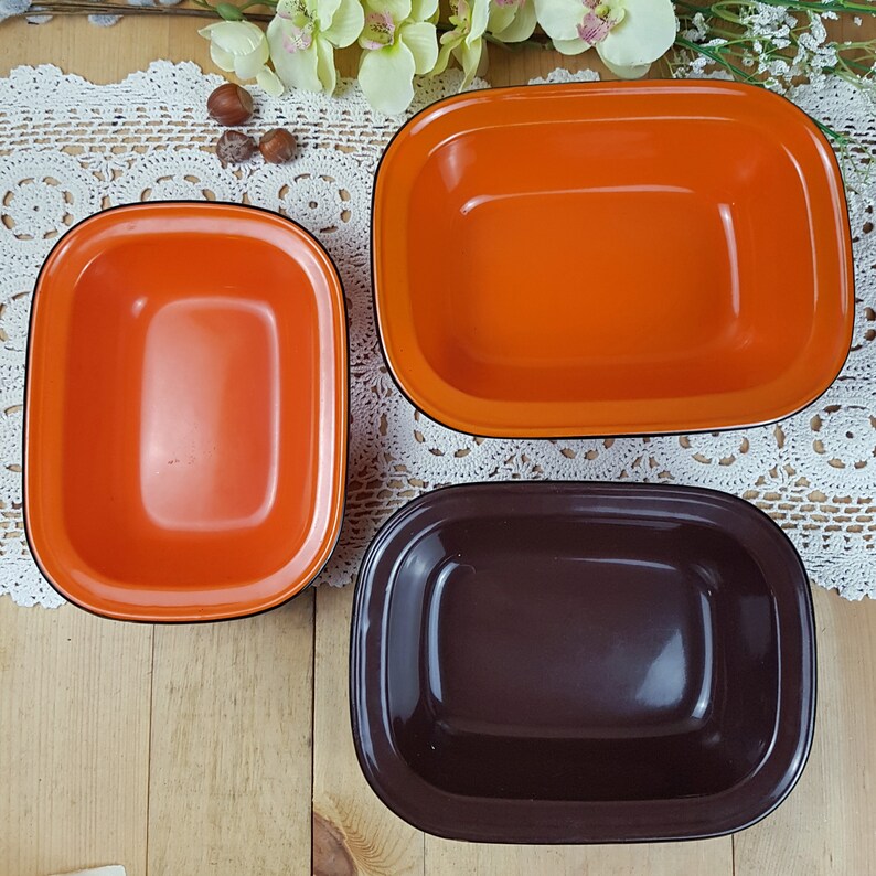 Enamel Rectangle Bowls Set of 3 Nesting Bowls Orange Brown - Etsy
