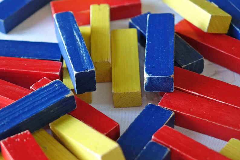Vintage Wood Blocks Wooden Building Block Set Colourful | Etsy