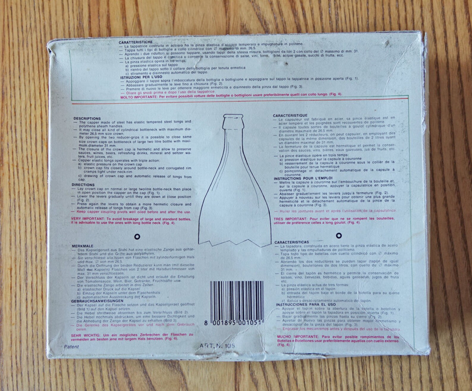 Vintage Bottle Capper Tool Tappatrice Universal Made in Italy | Etsy