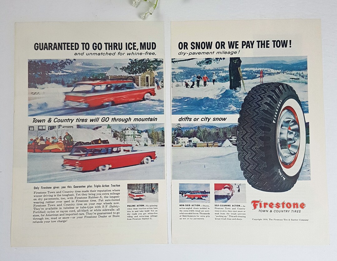 1959 FIRESTONE Advertisements 2 Pages Original Magazine Ads Car ...