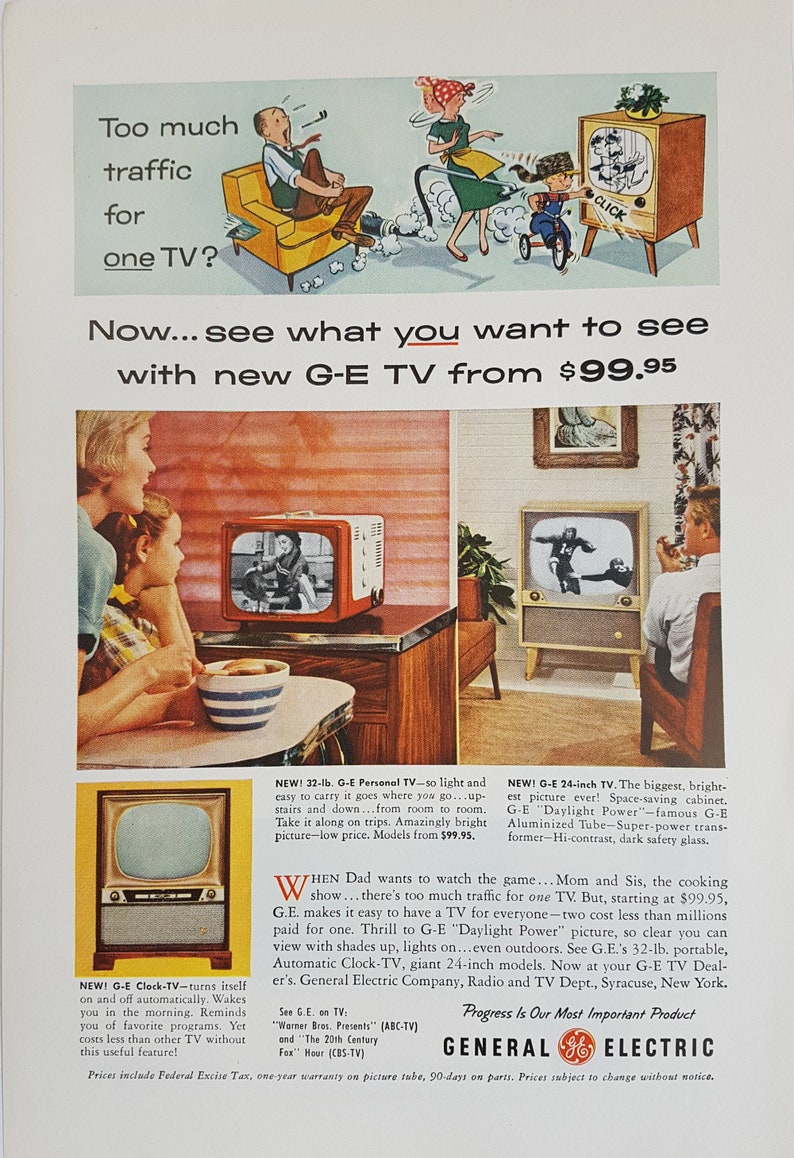 1955 GENERAL ELECTRIC Ad Television Original Magazine Ad Retro | Etsy