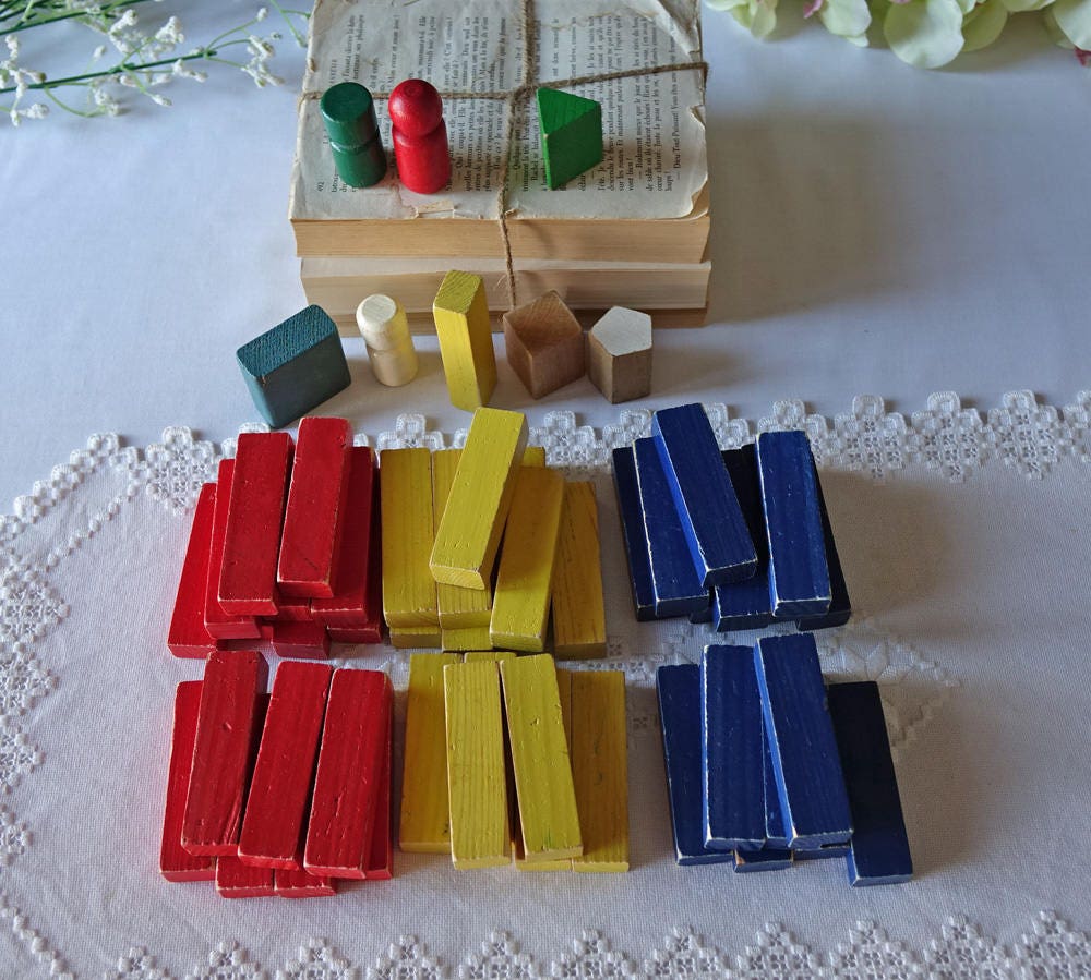 Vintage Wood Blocks Wooden Building Block Set Colourful | Etsy