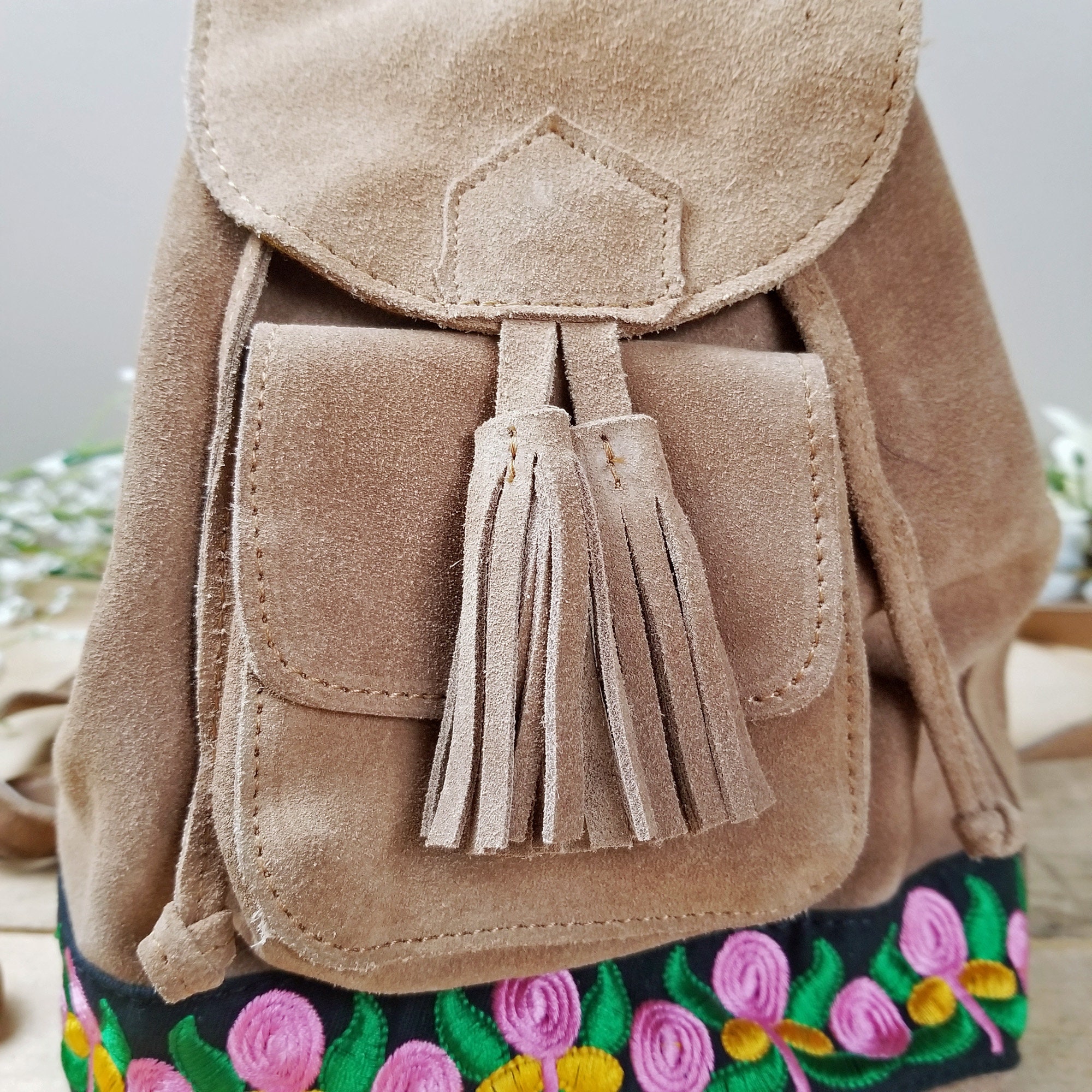 Backpack bag / Suede leather backpack / Vintage back pack / | Etsy