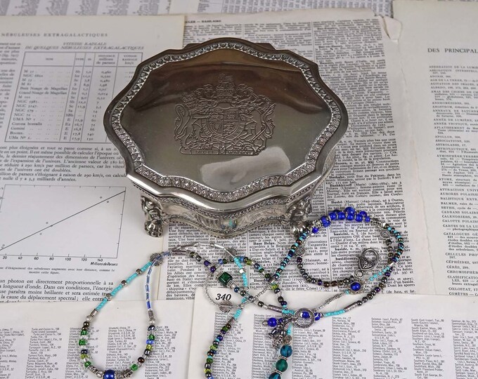 Vintage Metal Jewelry Box Oval Large Trinket Box Interior Red Velvet ...