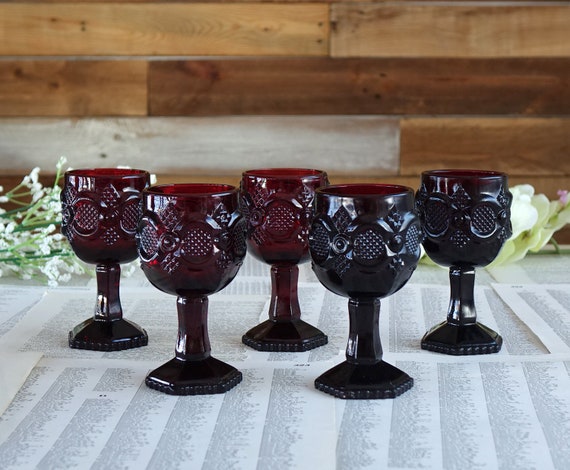 Vintage Avon Ruby Red Wine Glasses Set of 5 Glasses Cape Cod | Etsy