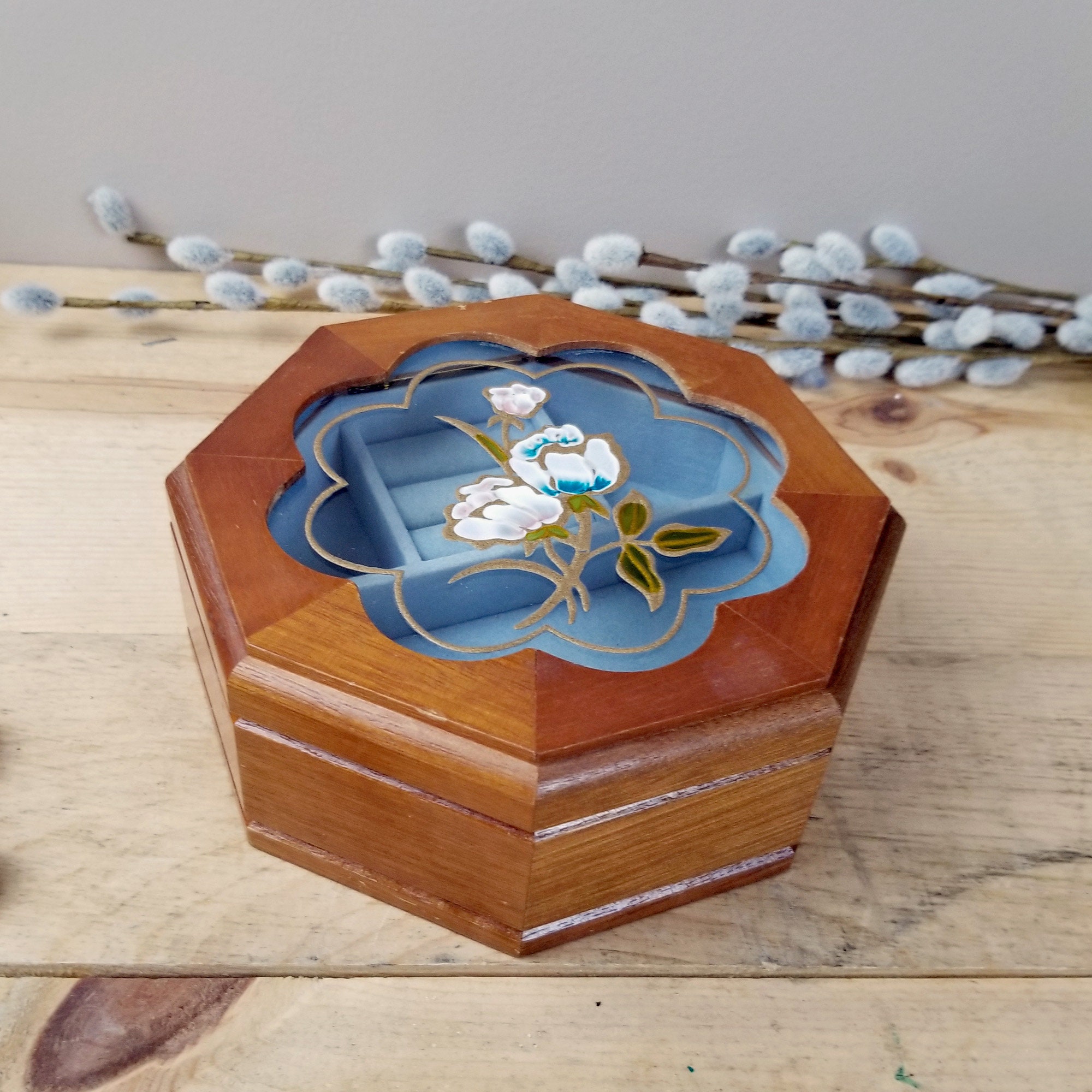 Sewing & Fiber Boho Wooden Octagon Storage Box Moon Box Abstract Design ...