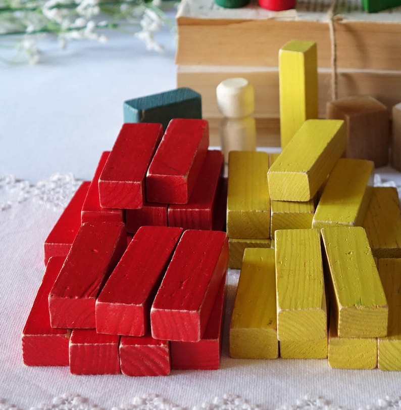 Vintage Wood Blocks Wooden Building Block Set Colourful - Etsy