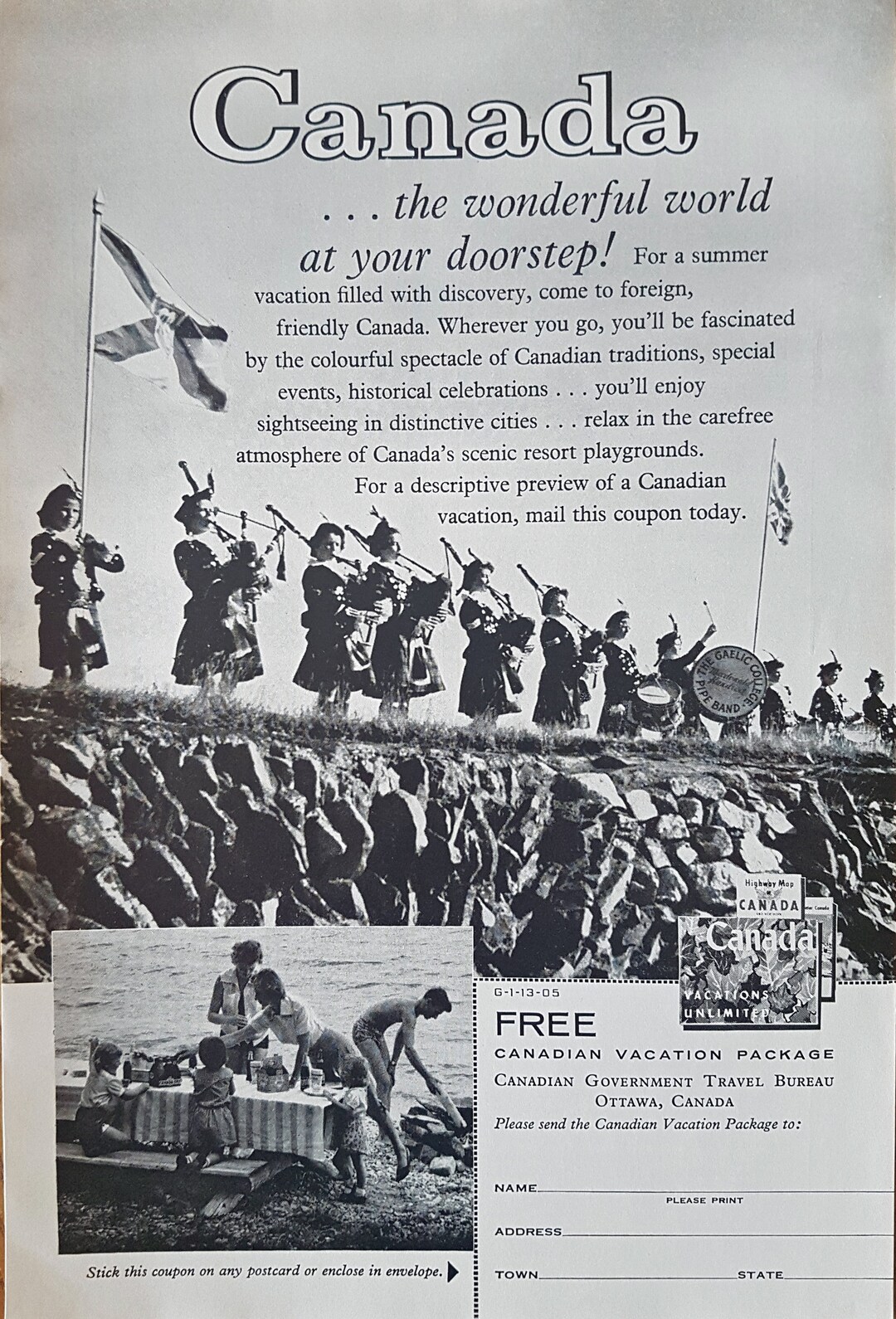 1959 CANADA Advertisement Retro Poster "canada... the Wonderful World ...