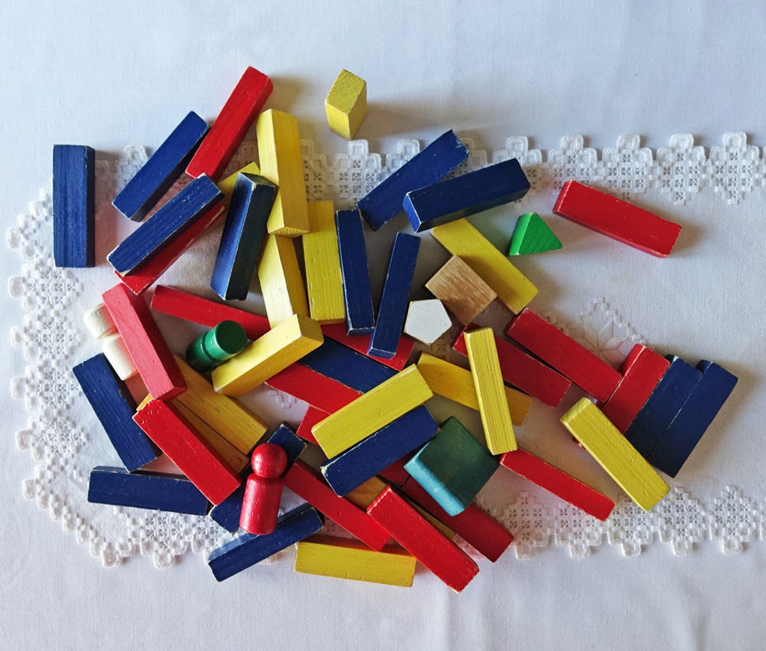 Vintage Wood Blocks - Wooden Building Block Set - Colourful Wood Blocks ...