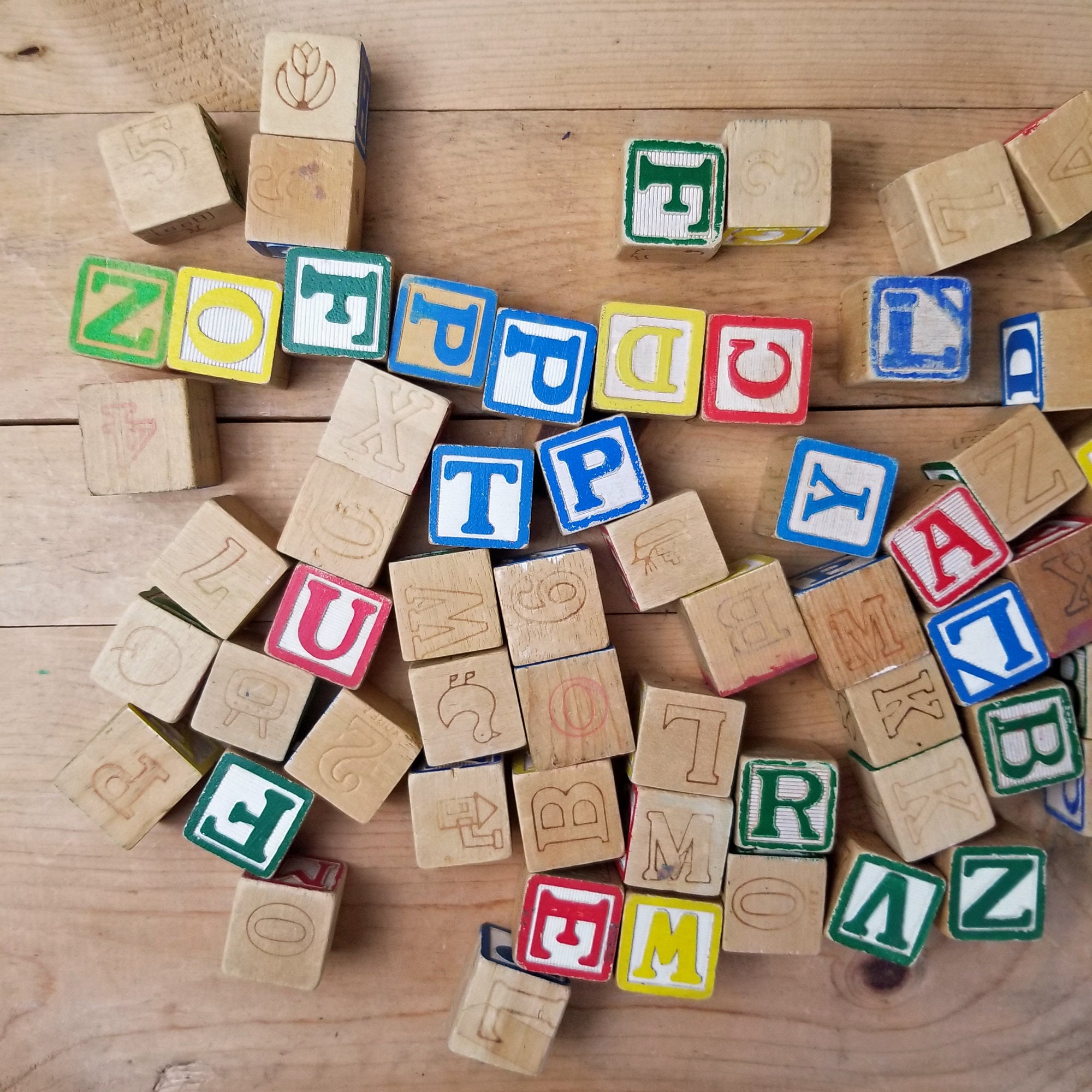66 Vintage Wood Alphabet Blocks ABC Numbers Symbols Blocks | Etsy