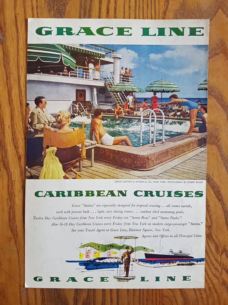 1954 GRACE LINE Print Ad CARiBBEAN CRUiSES Retro Werbung - Etsy.de