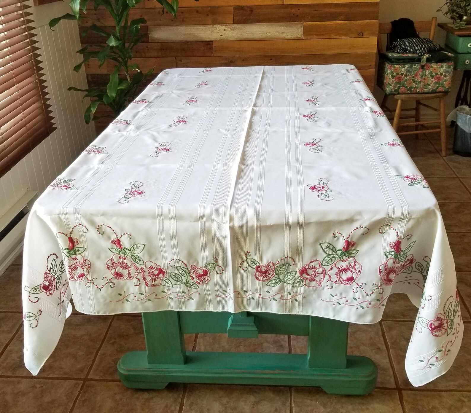 Nappe brodée à la main Motif Floral Roses Nappe Vintage Blanc - Etsy France