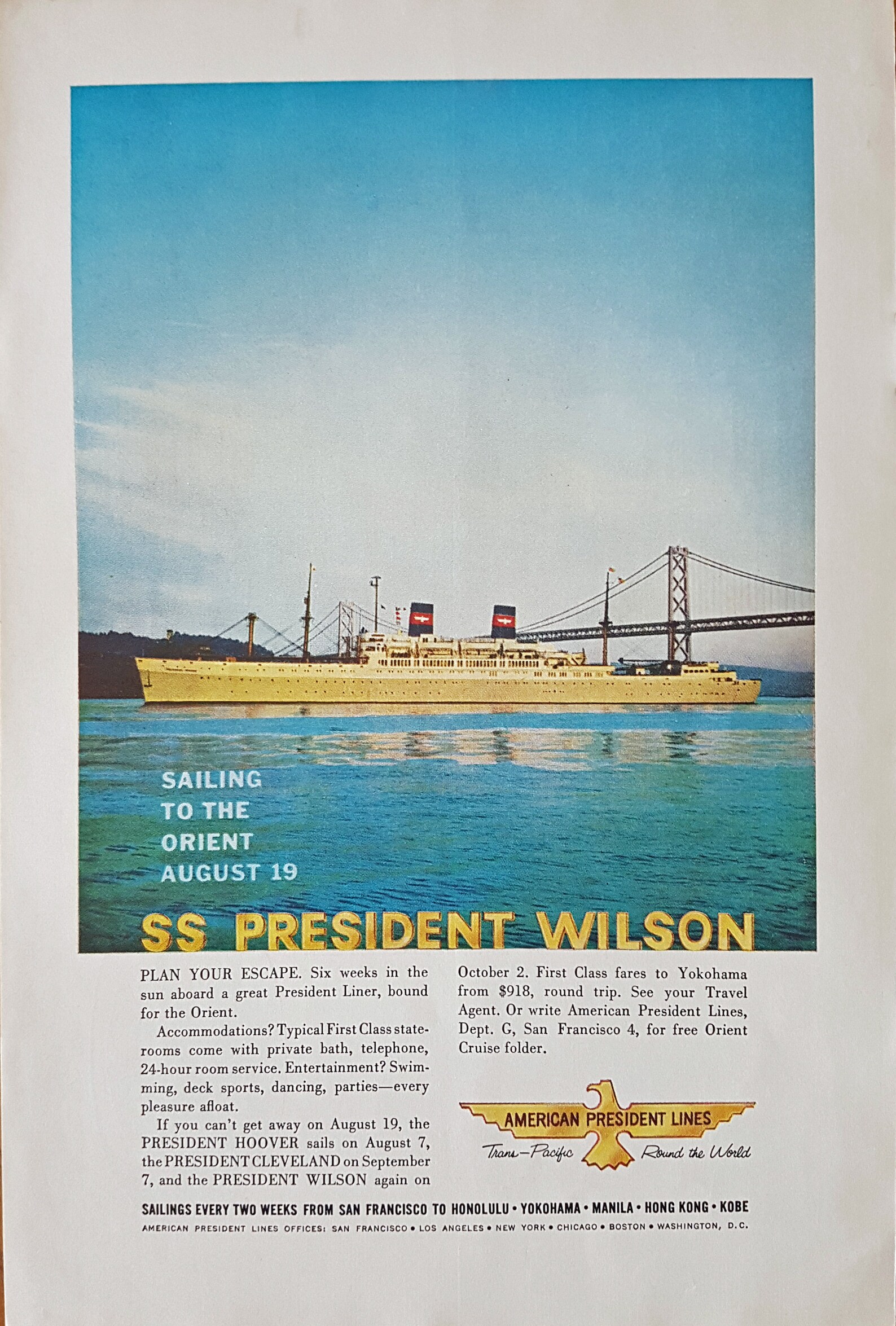 1959 SS PRESIDENT WILSON Advertising Original Magazine Ad | Etsy