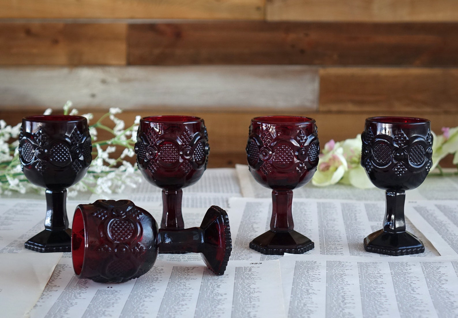 Vintage Avon Ruby Red Wine Glasses Set of 5 Glasses Cape Cod - Etsy