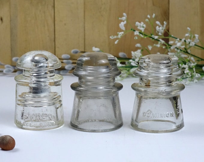 Antique Clear Glass Insulators Set of 3 Clear Glass Insulators Whitall ...