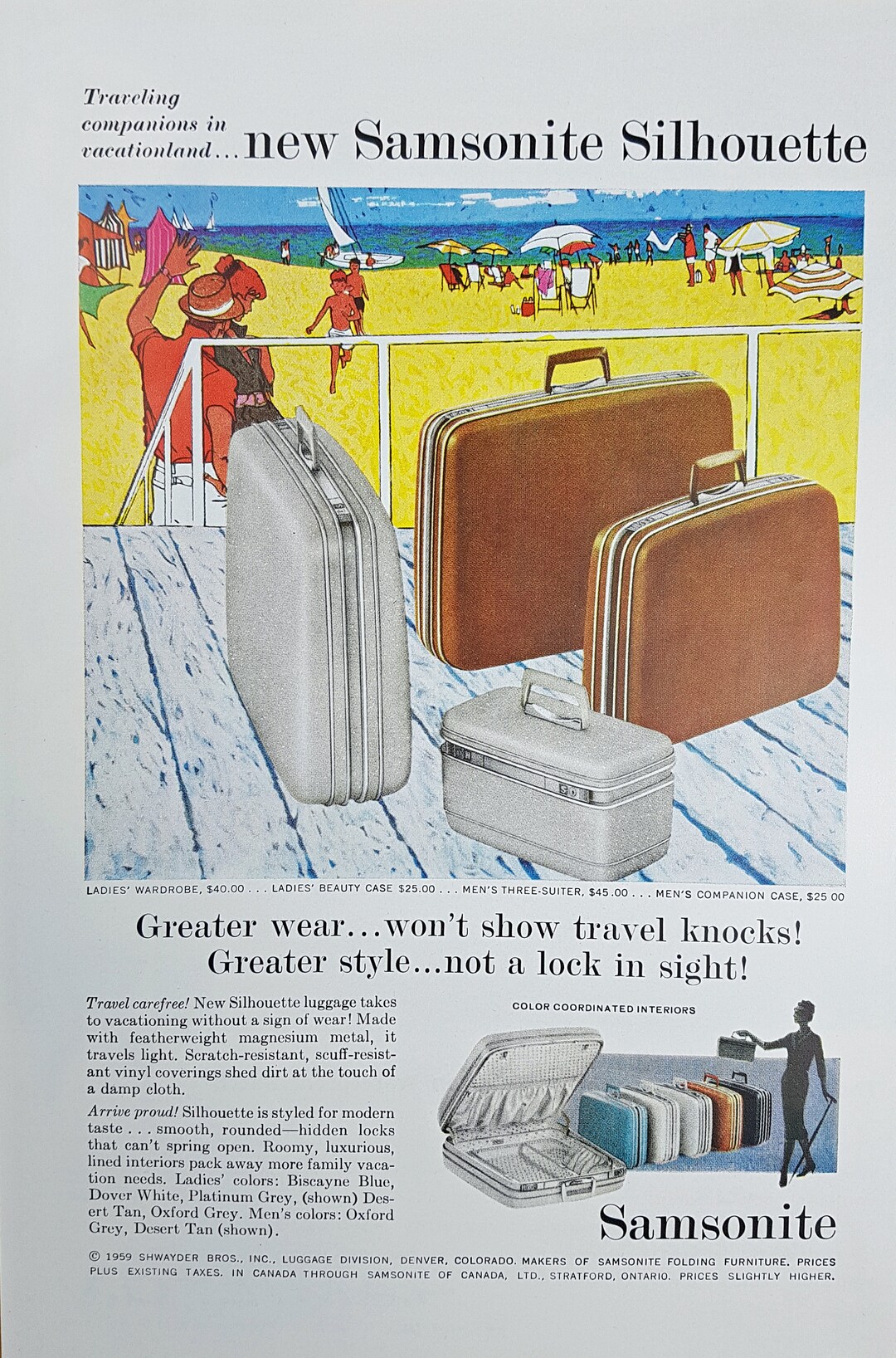 1959 SAMSONITE Advertisement Retro Print Ad "new Samsonite Silhouette ...