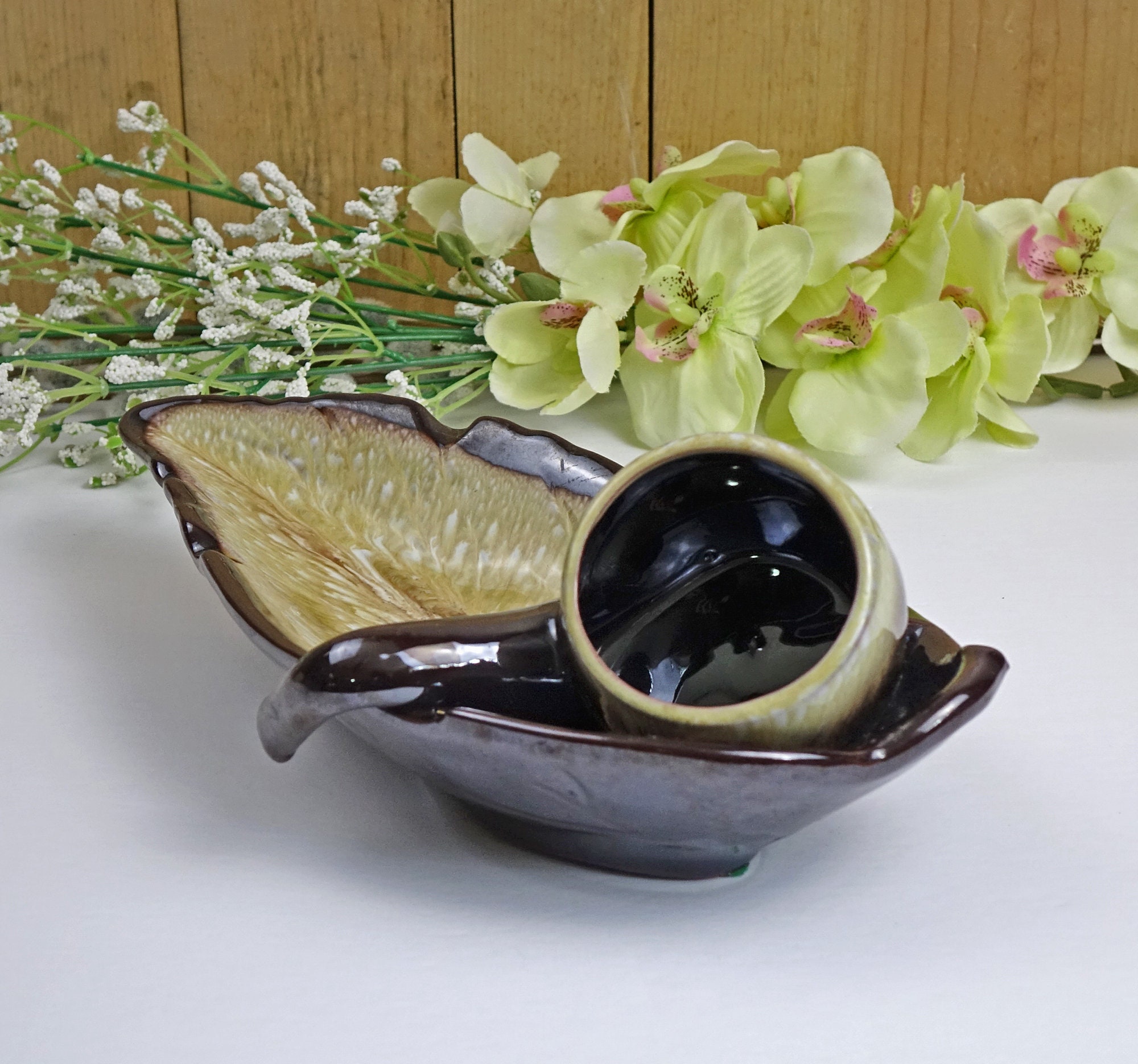 Vintage Ceramic Pipe Ashtray Brown Glazed Drip Pottery Leaf - Etsy