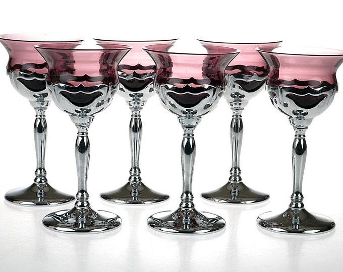 Six Vintage Wine Glasses Farber Bros Cambridge Krome Kraft Amethyst ...