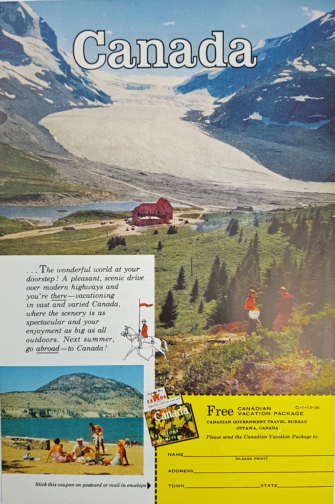 1958 CANADA ALBERTA Advertisement Athabasca Glacier Ad Rocky Mountains ...
