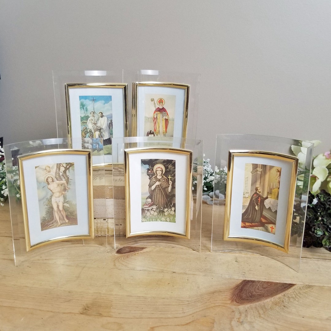 Lot of 5 Framed Religious Prints Vintage Curved Frames Plexiglass ...