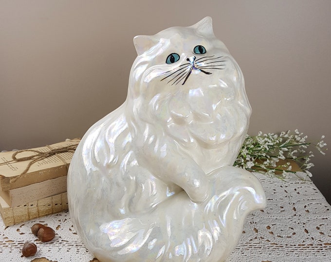 Extra Large White Ceramic Cat 13.4 Inches Tall Vintage Persian Cat ...