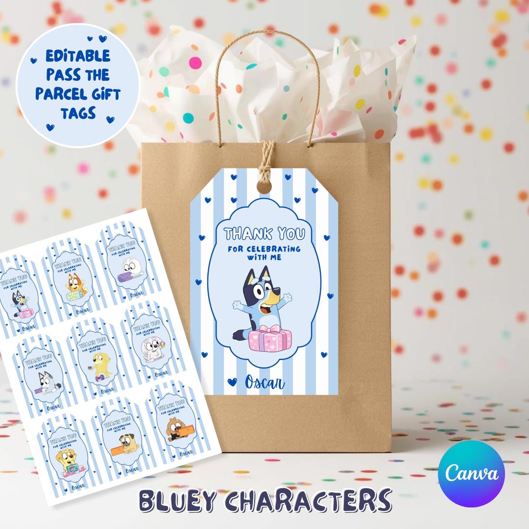 Bluey Gift Tags Lucky Dad’s Rules | Bluey-style Party Favour Tags ...