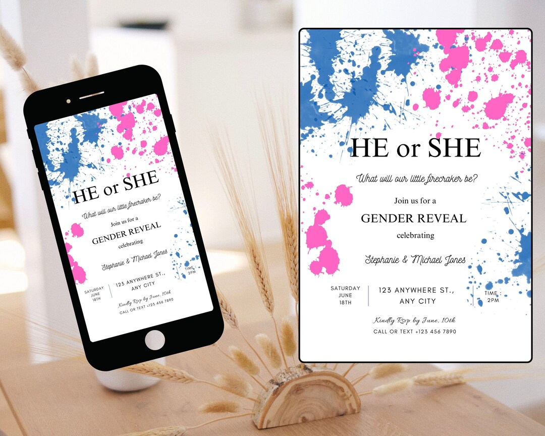 Digital Gender Reveal Invitation, Gender Reveal Party, Boy or Girl ...