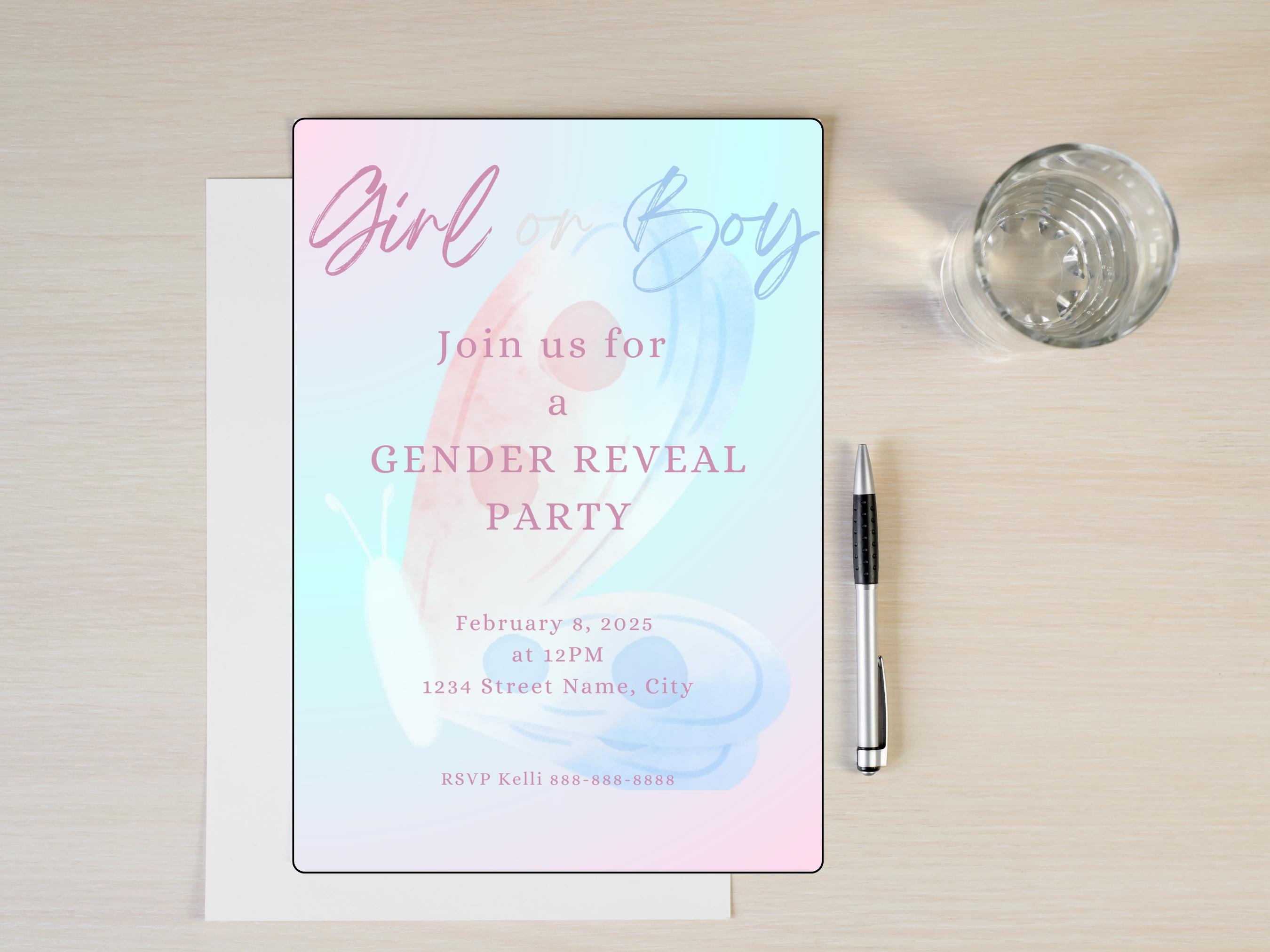 Digital Gender Reveal Invitation, Gender Reveal Party, Boy or Girl ...