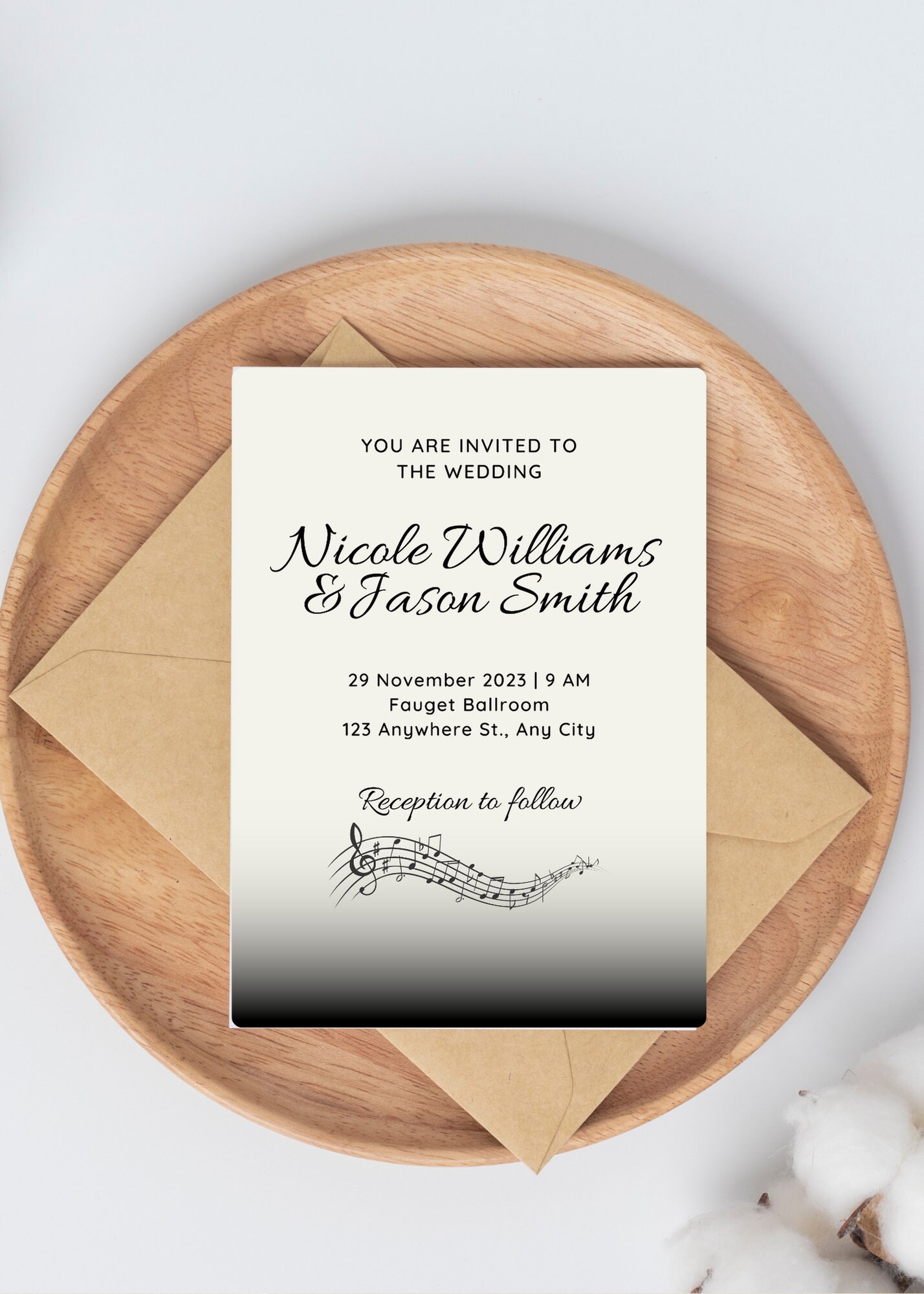 Digital Wedding Invitation, Music Notes Wedding Invitation, Modern ...