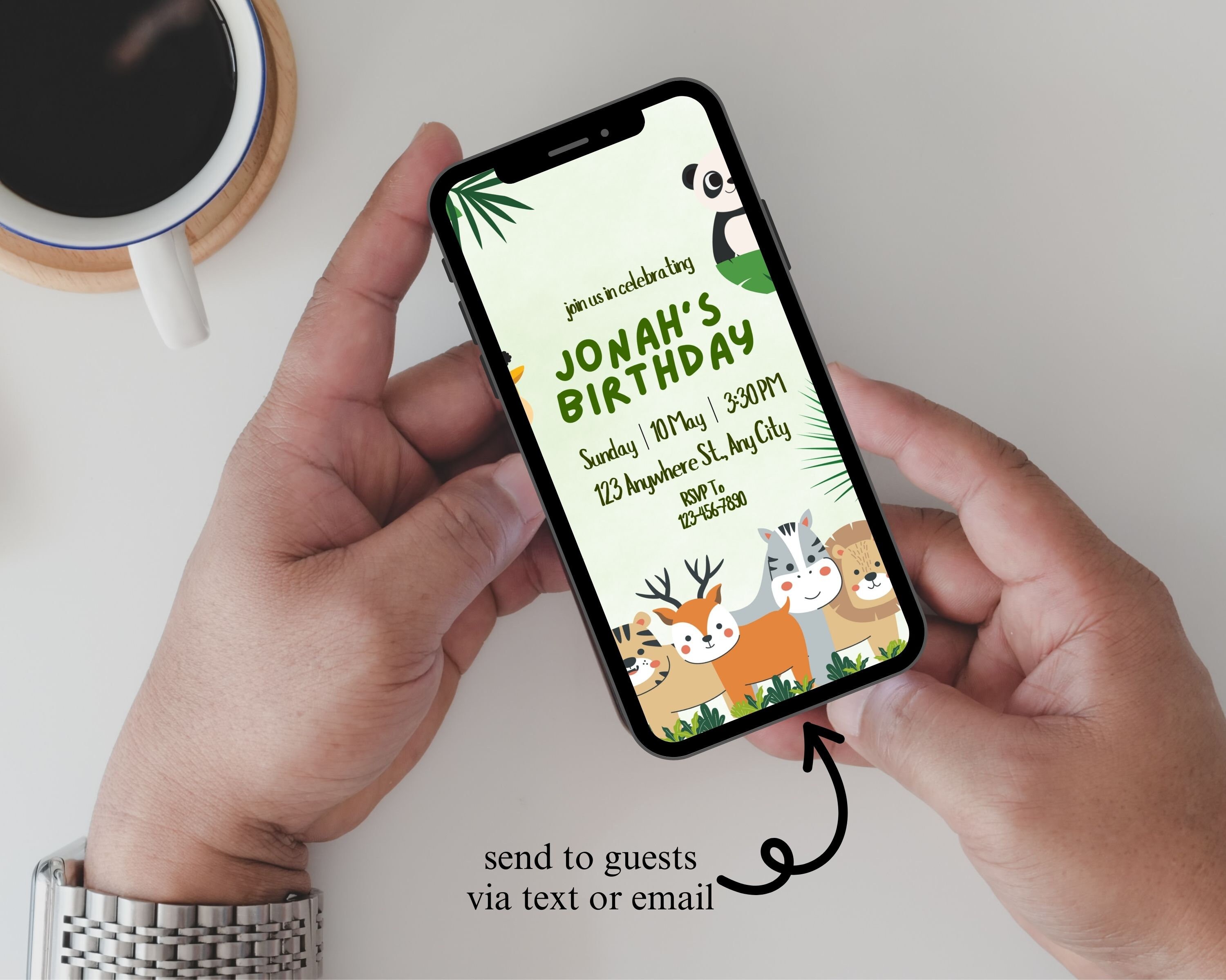 Digital Jungle Birthday Invitation, Animal Birthday Invite, Kids Animal ...