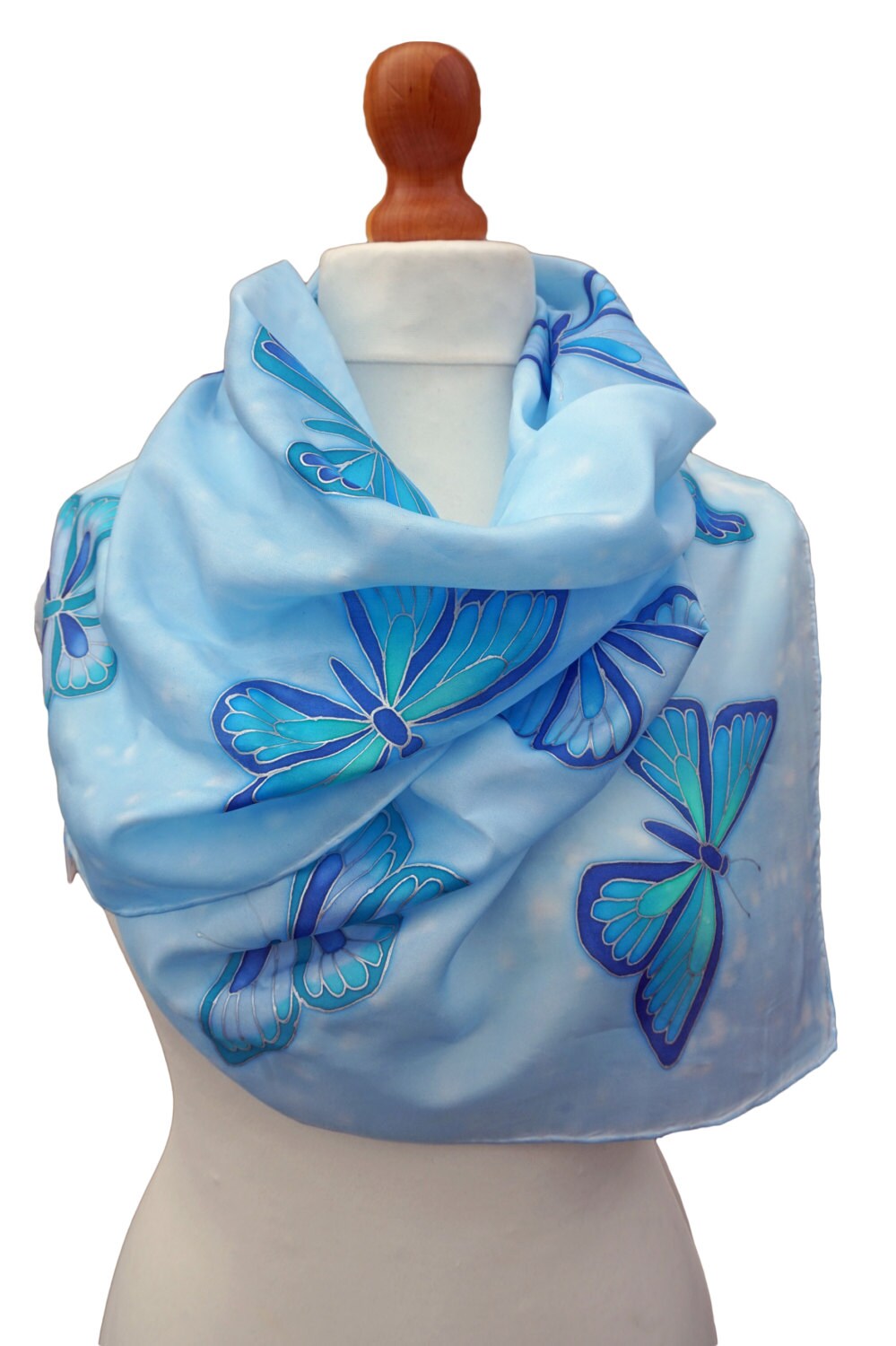 Hand Painted, Blue Turquoise Silk Butterflies Scarf - Etsy