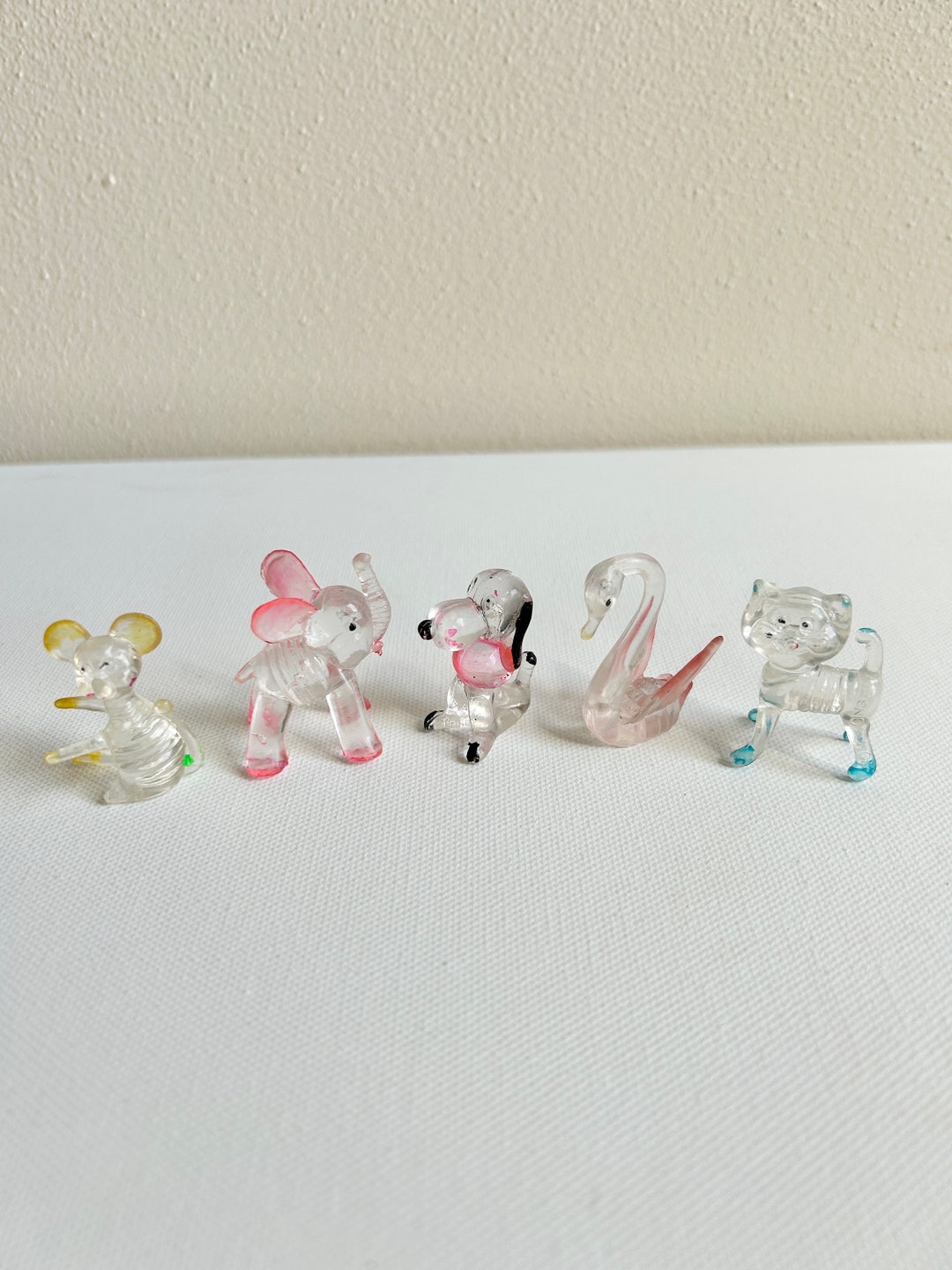 Lucite Clear Plastic Animals, Set of 5, Frosted Plastic Figurine ...
