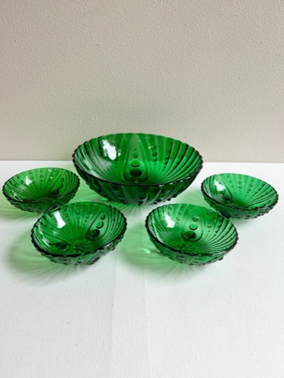 Anchor Hocking Green Burple Footed Bowl Set, 4 Berry Bowls, Three Toed ...