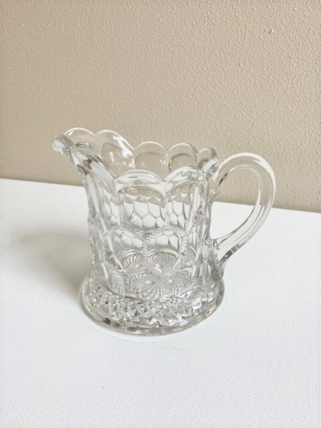 Clear Glass Creamer, Scalloped Edge, Honeycomb Pattern, Coffee Creamer ...