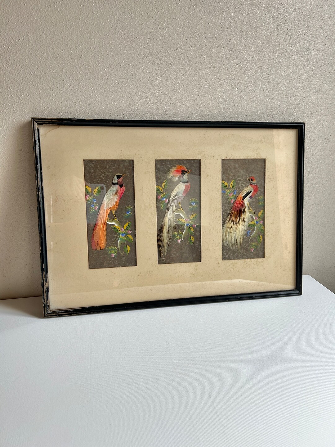 Framed Feather Wall Art, Bird Feather Art, Vintage Feather Art ...
