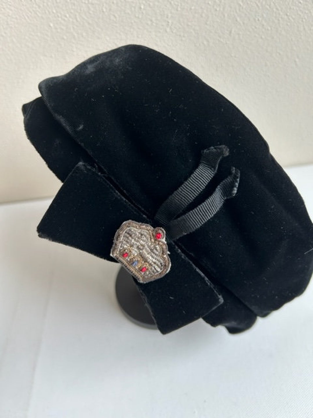 Dayne Black Velvet Beret, Vintage Beret, Vintage Black Beret, Vintage ...