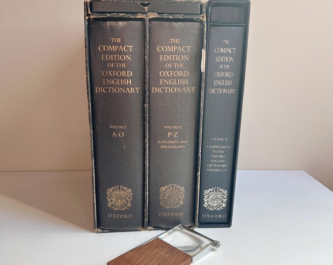1972 Compact Edition of Oxford English Dictionary With Magnifier, Volumes I, II and III, Vintage ...