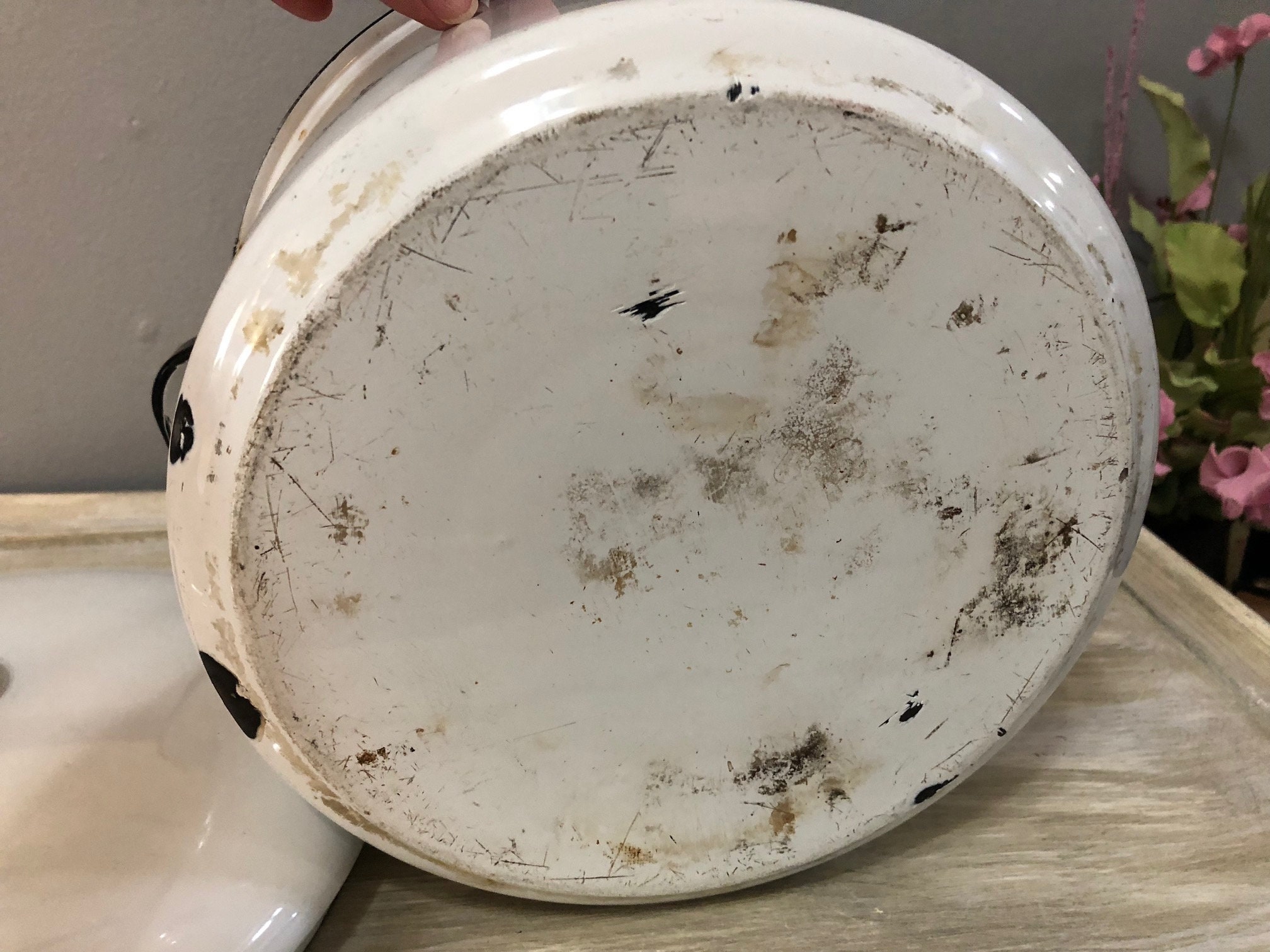 Large White Enamel Stock Pot with Black Trim / White Enamel | Etsy