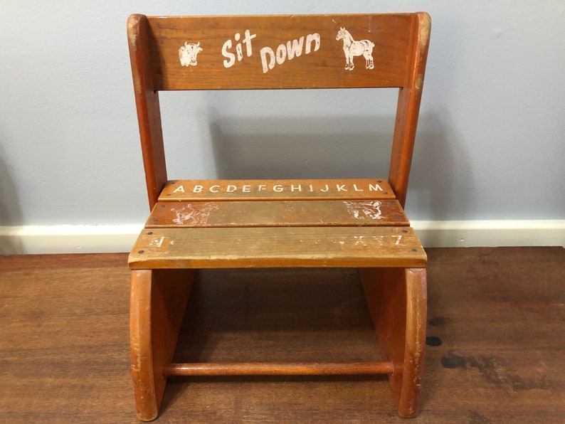 Wood Childrens Convertible Sit Down Step up Stool Vintage - Etsy