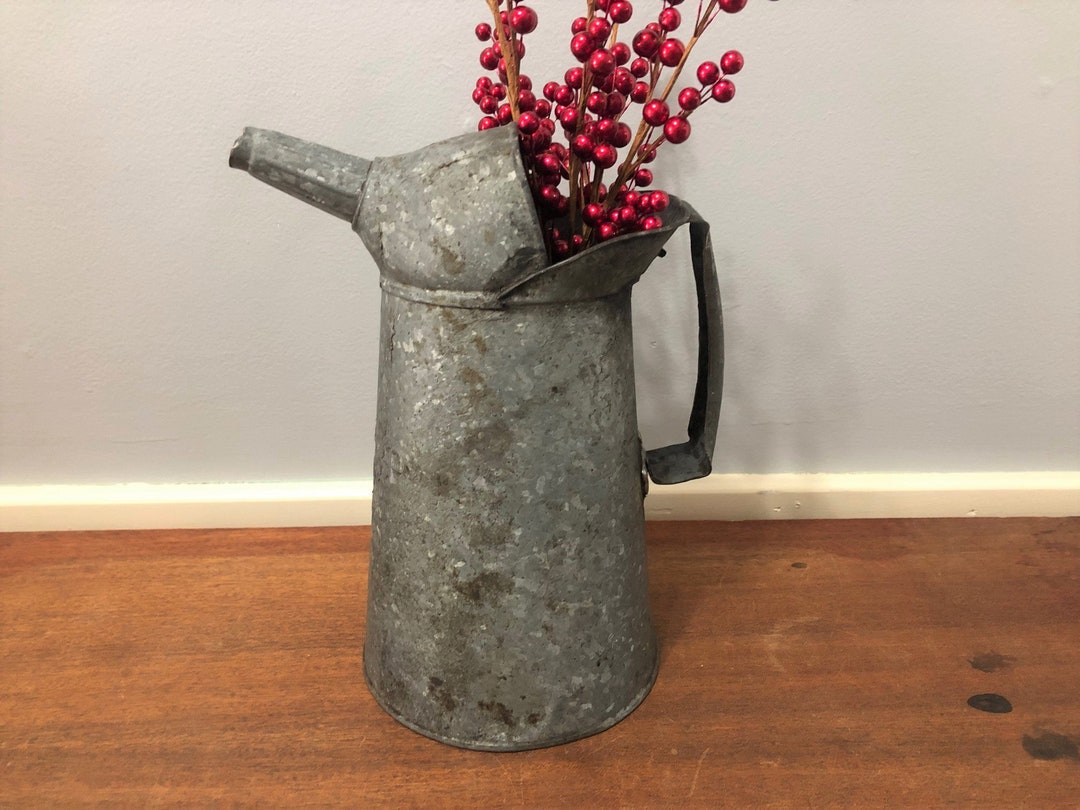 Galvanized Oil Can, Galvanized Pitcher, One Gallon Oil Can, Rustic Oil ...