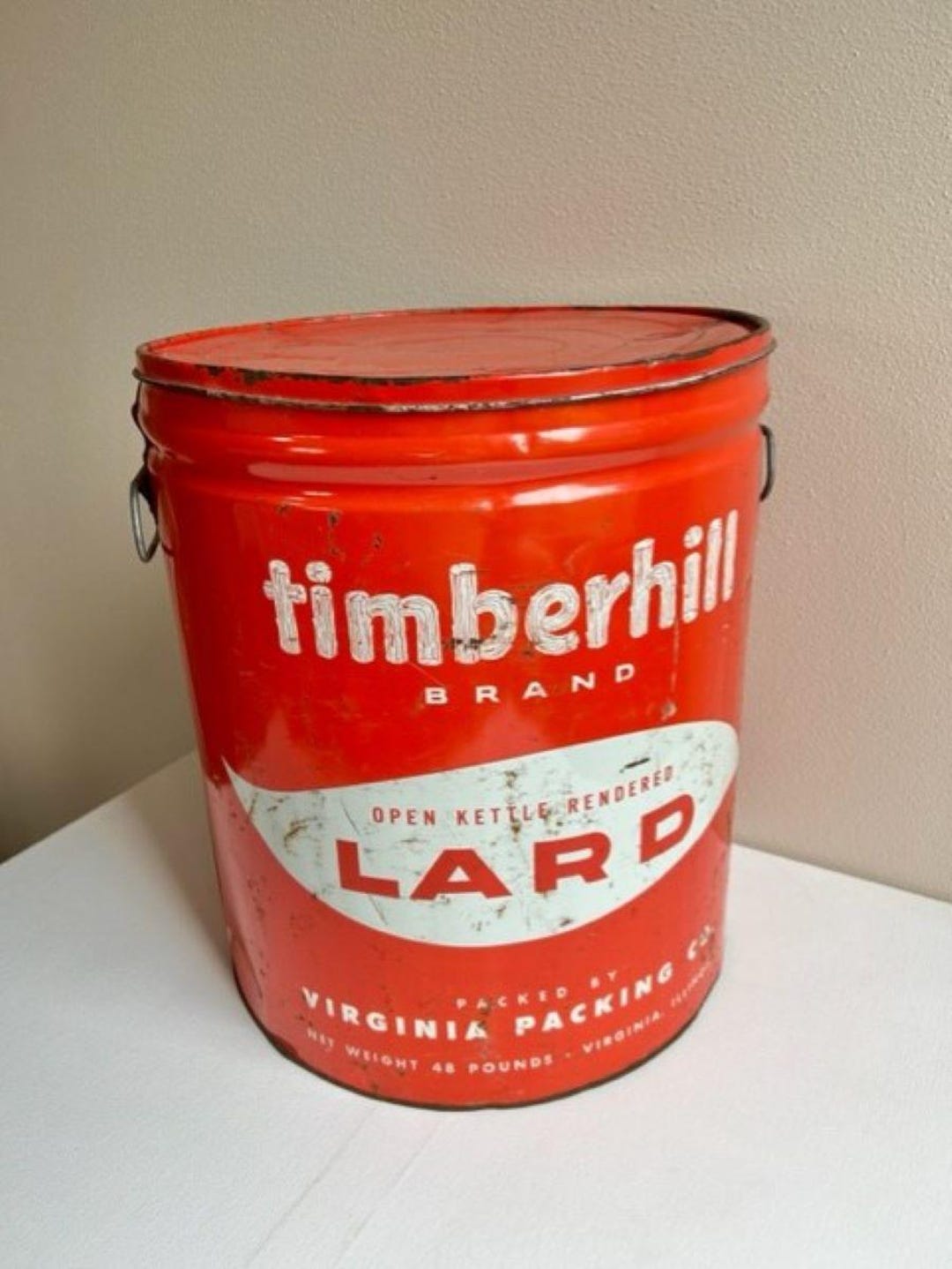 Timberhill Lard Tin, 48 Pounds, Virginia Packing Co., Red and White Tin ...