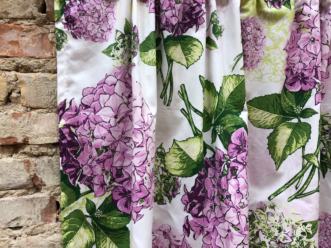 Hydrangea Cotton Curtain Panel: Elegant Floral Window Decoration - Etsy