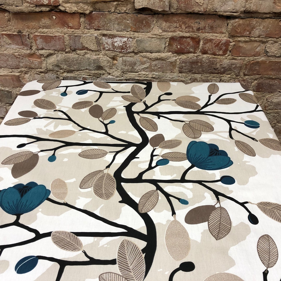Magnolia Blossom Tablecloth, Elegant Cotton Blue Floral Tablecloth ...